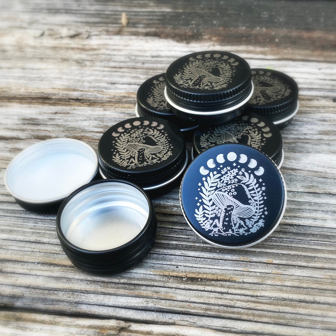 Mushroom Moon Phases Laser Engraved Tin Box Container, Tin Box, Black ...
