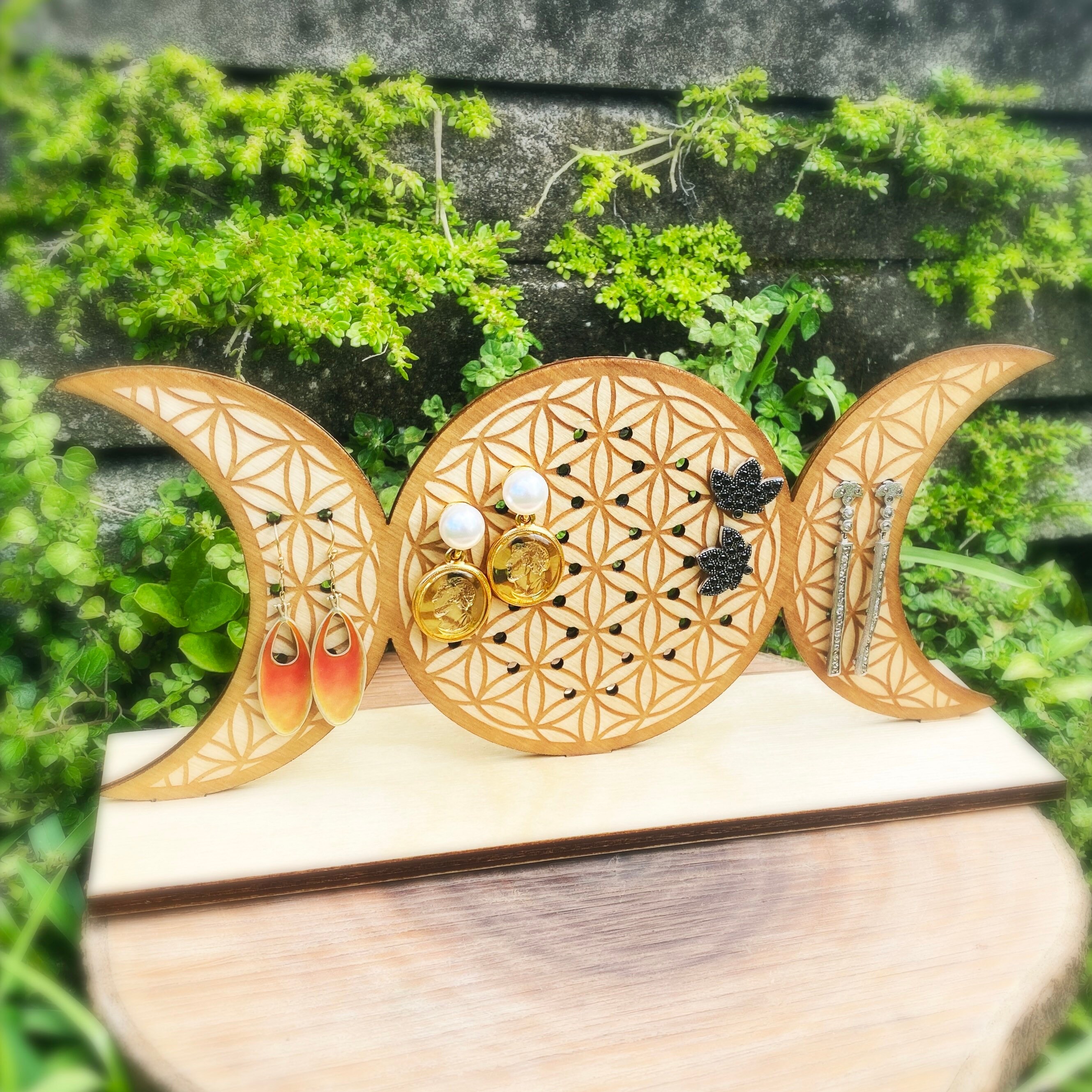 Triple Moon Flower of Life Earring Display Stand Moon Display - Etsy