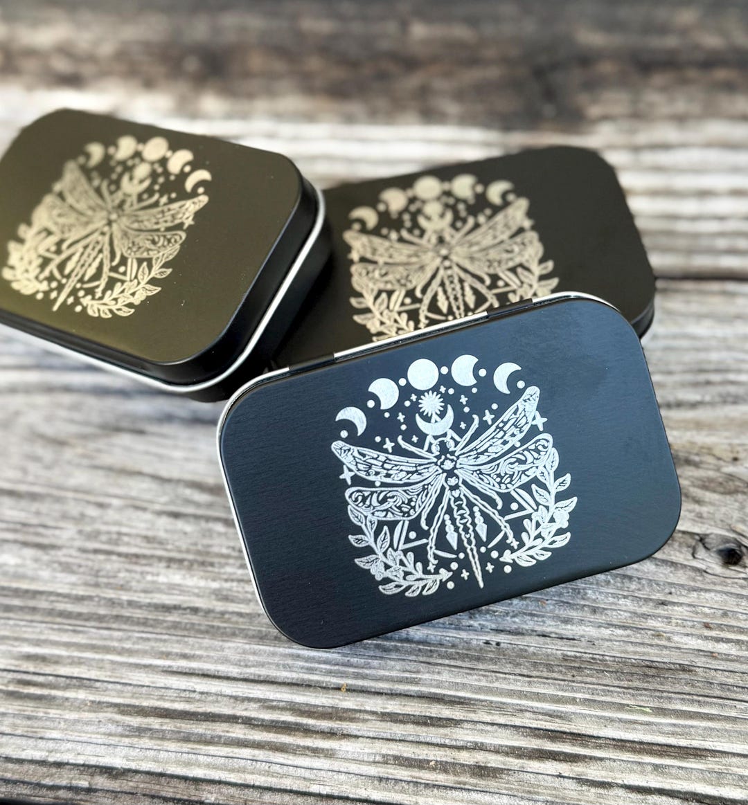 Dragonfly Laser Engraved Tin Box, Tin Box, Organizational Storage, Weed ...
