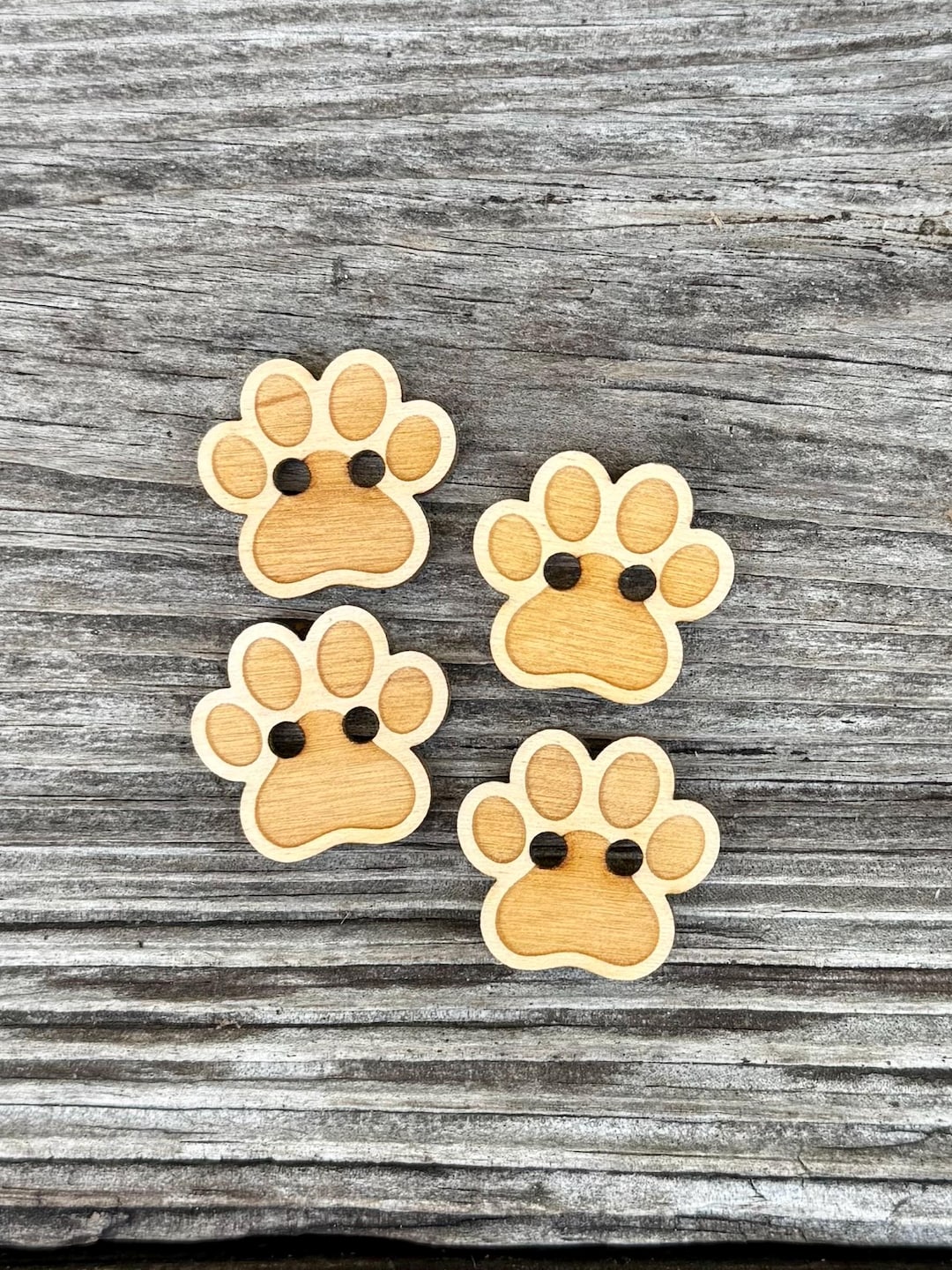 Wood Pet Paw Buttons Set of 4, Dog Paw Buttons, Sewing Buttons, Wood ...
