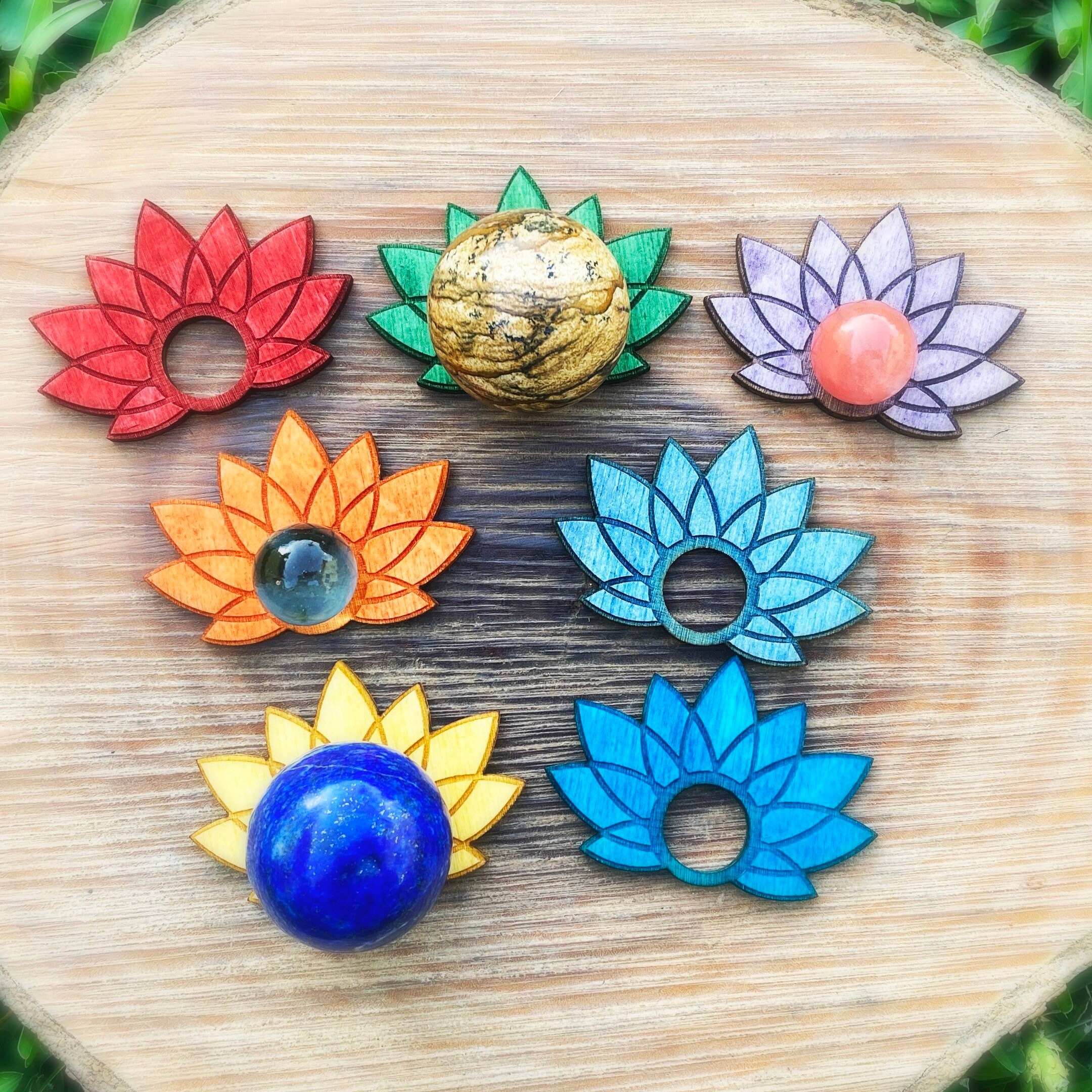 Set of 7 Chakra Lotus Sphere Holders Display Stands Lotus | Etsy