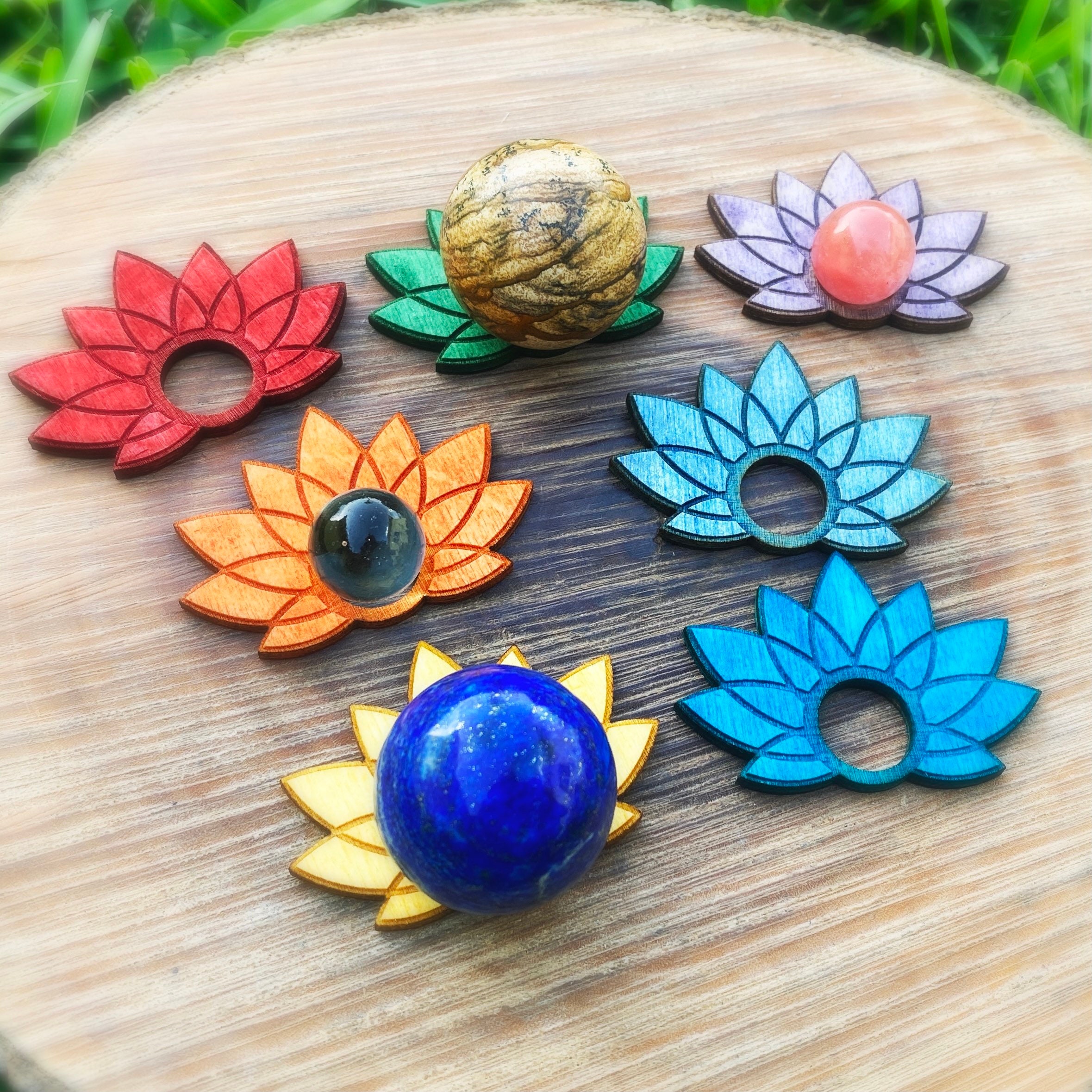 Set of 7 Chakra Lotus Sphere Holders Display Stands Lotus | Etsy