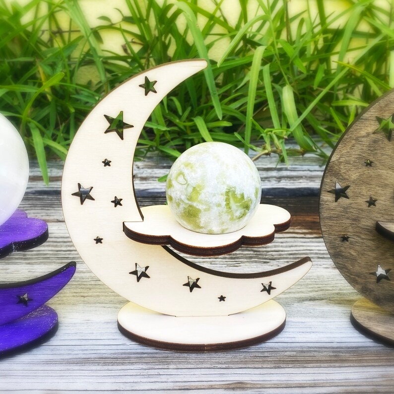 Large Moon Sphere Stands, Crescent Moon Sphere Stand, Wood Sphere ...