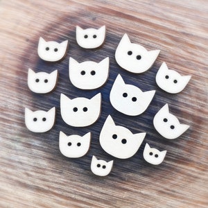 Cat Buttons, Simple Unfinished Cat Birch Wood Buttons, Cat Lover Gift ...