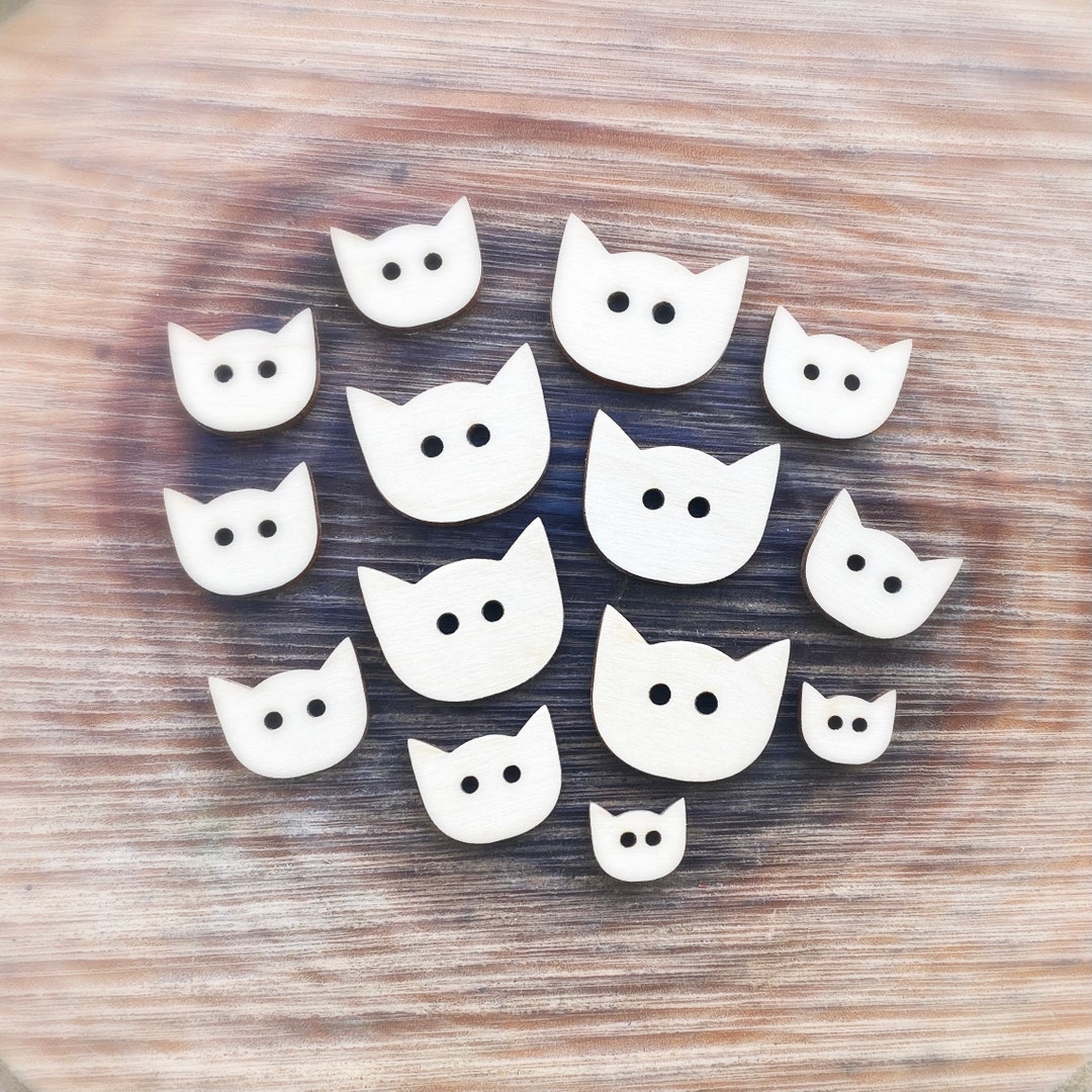 Cat Buttons, Simple Unfinished Cat Birch Wood Buttons, Cat Lover Gift ...