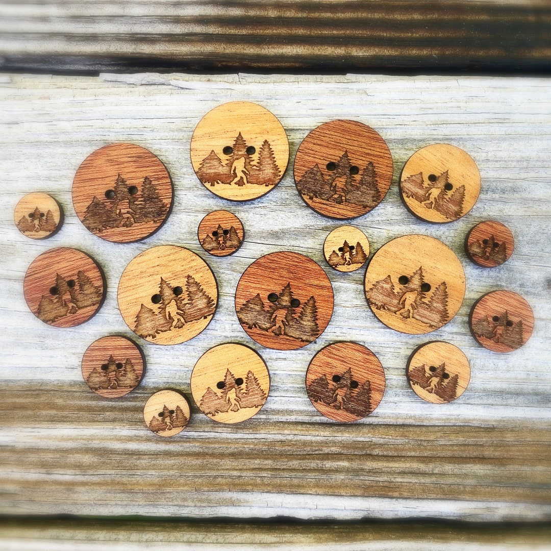 Bigfoot Wood Buttons, Bulk Wood Buttons, Cryptid Buttons, Mahogany Wood ...