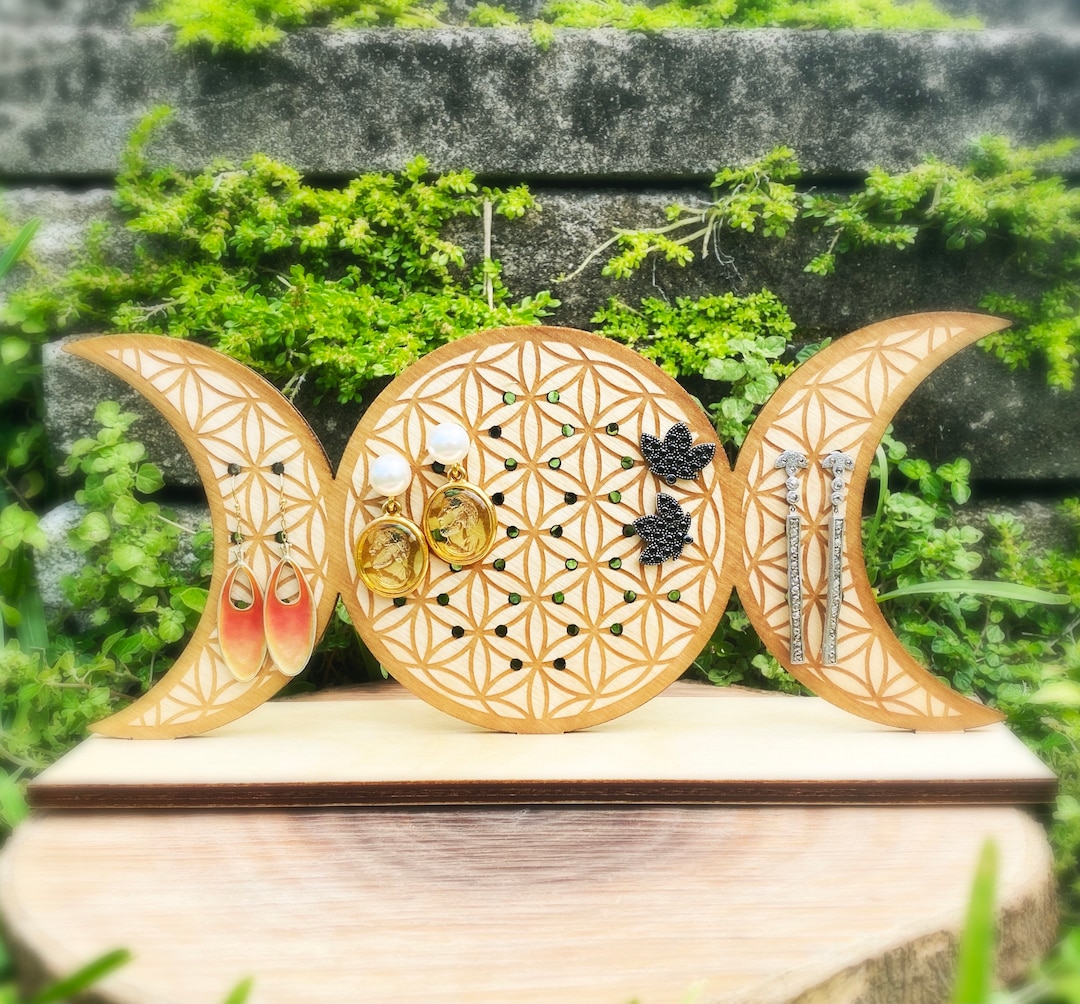 Triple Moon Flower of Life Earring Display Stand, Moon Display Stand ...