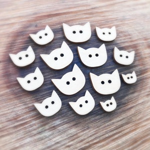 Cat Buttons, Simple Unfinished Cat Birch Wood Buttons, Cat Lover Gift ...