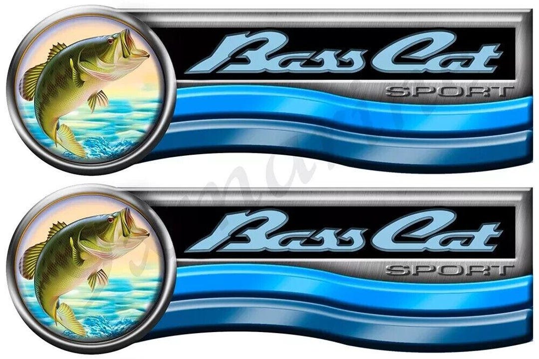 Bass Cat Name Plate Blue Wave Vinyl Decal Boat Stickers 2 Pc Set, 10" X ...