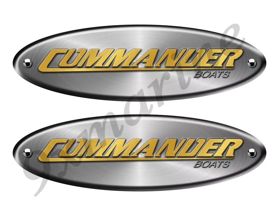 Set of 2 Commander Oval Vinyl Stickers, Faux 3d Brushed Metal Look, 10 ...