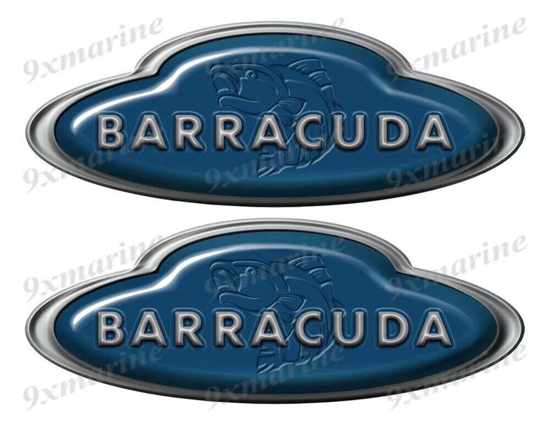 Barracuda Blue Oval Name Plate Vinyl Decal Boat Stickers 2 Pc Set, 10 ...