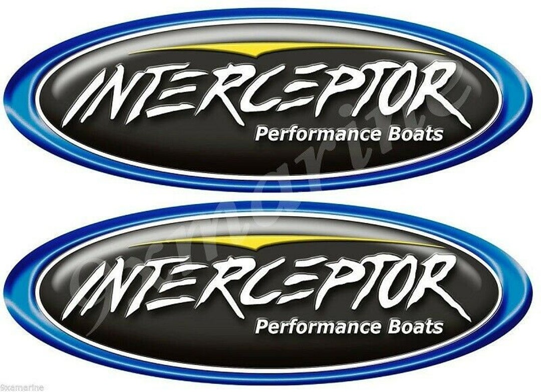 Two Interceptor Classic Black Oval Stickers on Waterproof Laminated ...