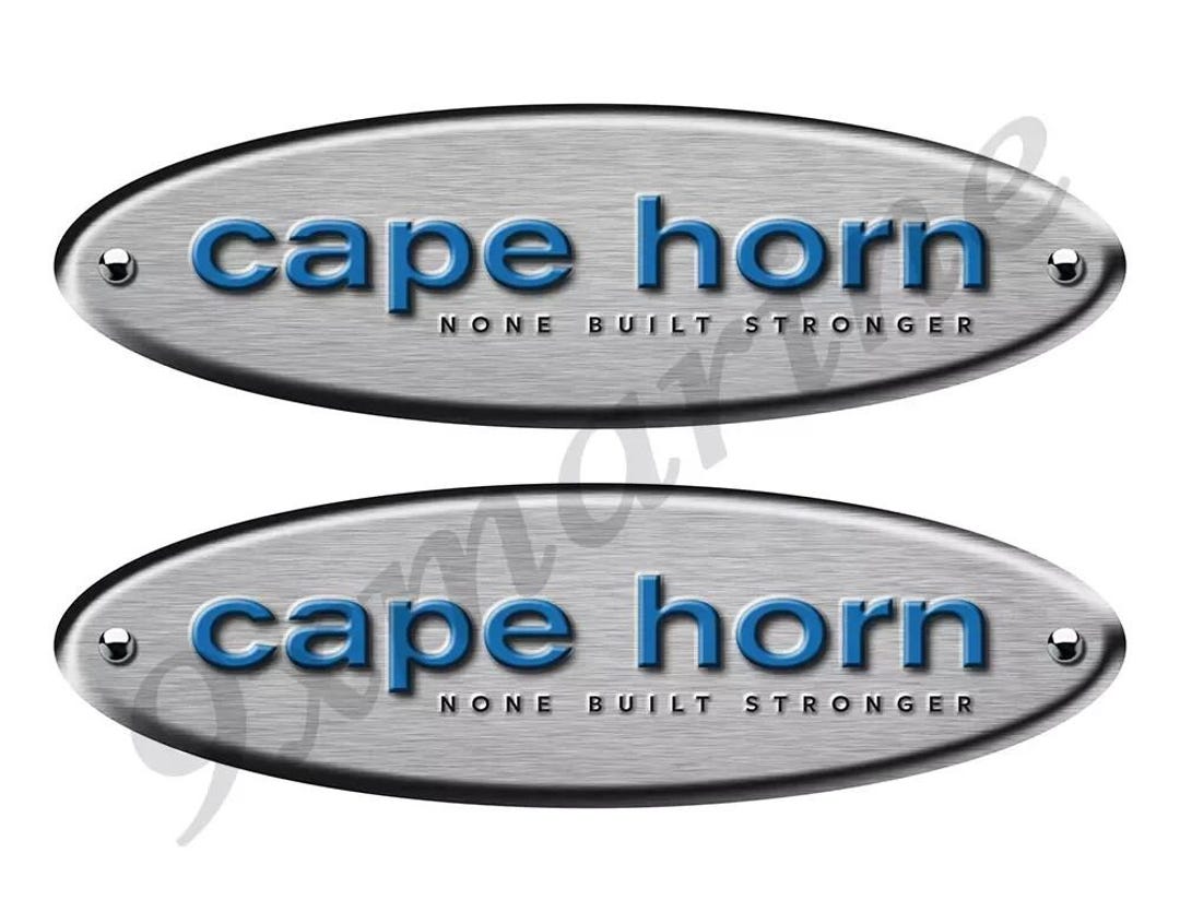 Set of 2 Cape Horn Oval Vinyl Stickers, Brushed Metal 3d Look, 10