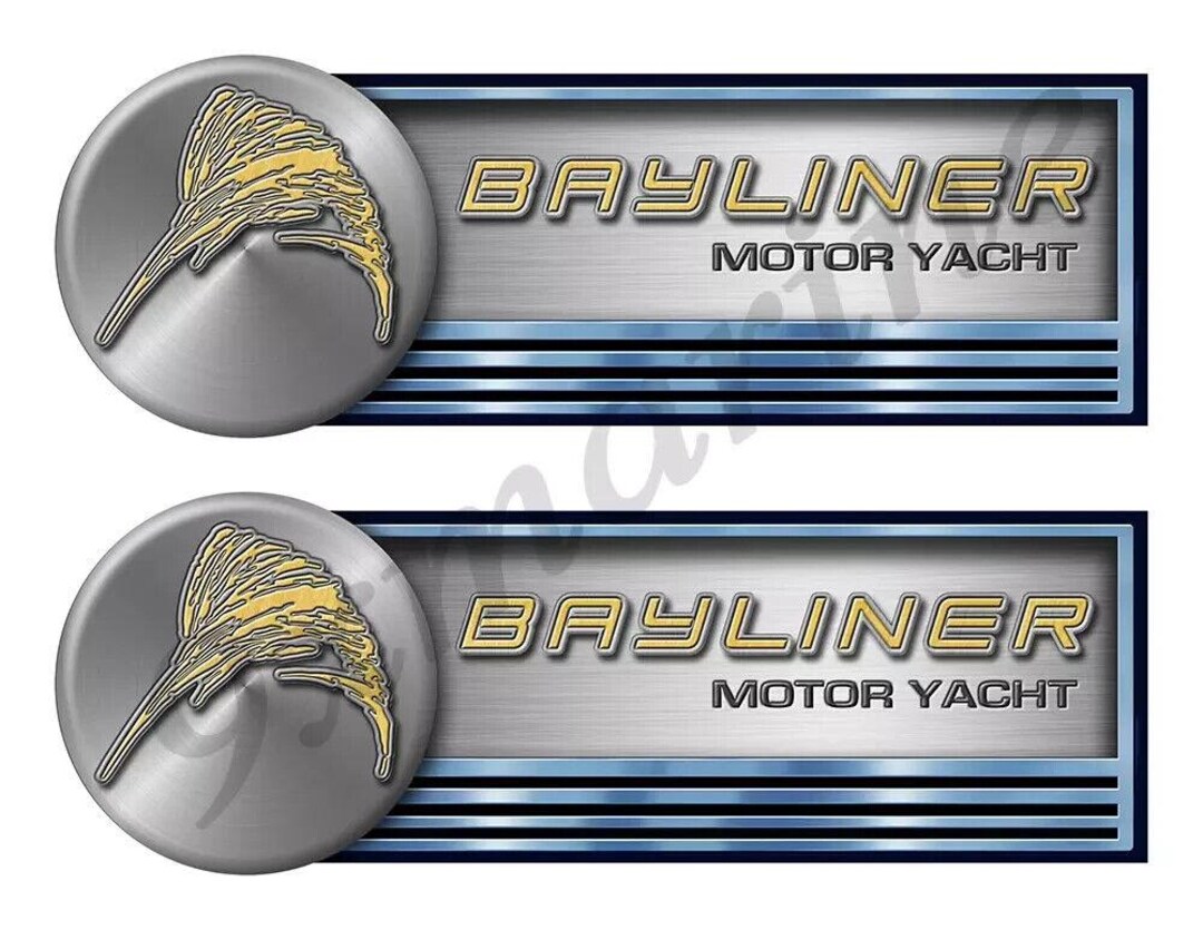 Bayliner Motor Yacht Brushed Metal Vinyl Decal Boat Stickers 2 Pc Set ...
