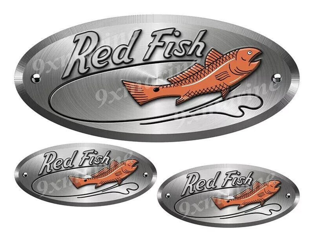 Redfish Brushed Metal Vinyl Decal Boat Stickers 3 Pc Set, 10"x 4.5", 5 ...