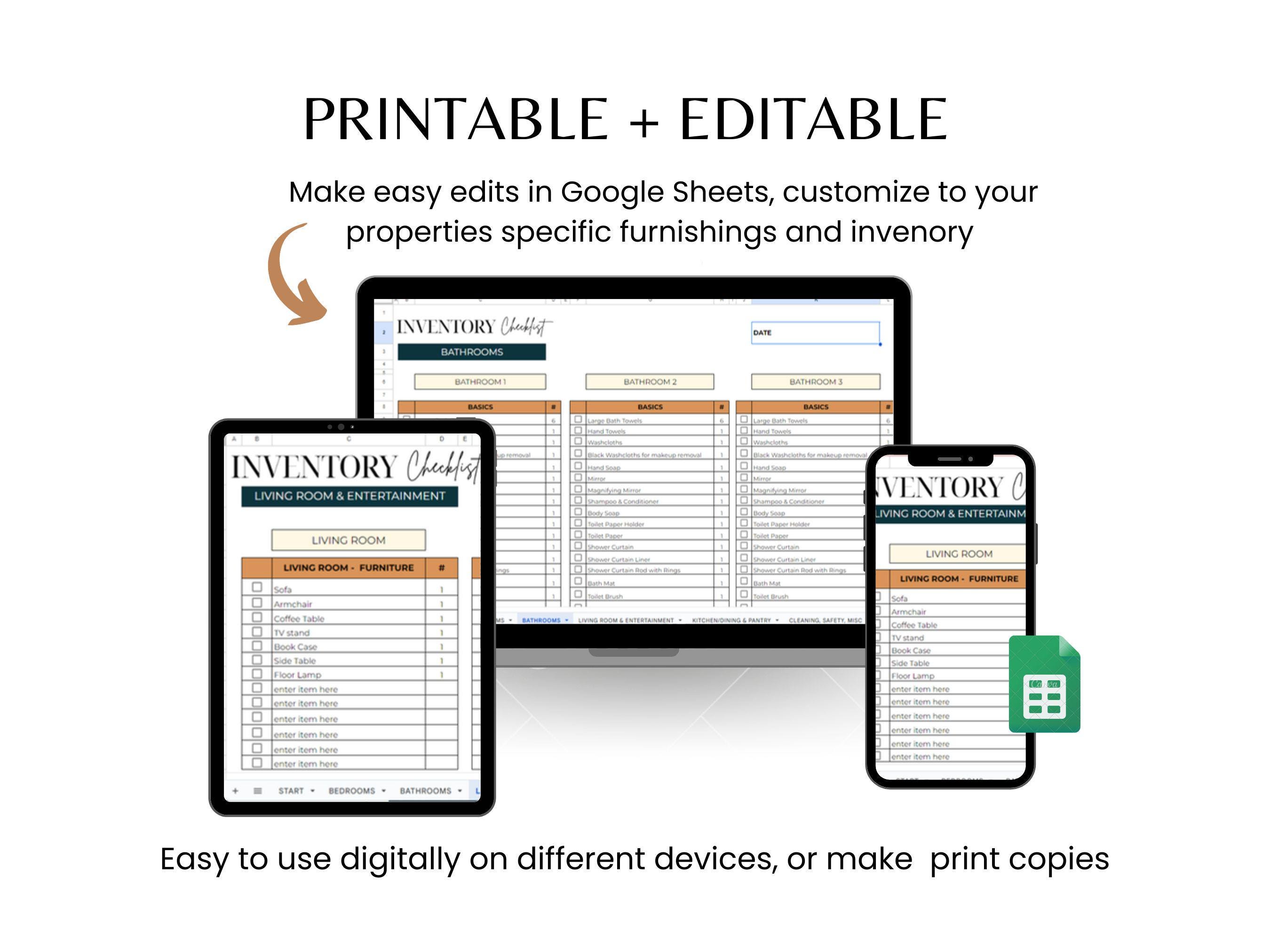 Airbnb Inventory Checklist Spreadsheet, Short Term Rental Checklist ...
