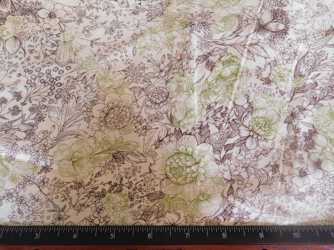 Destash Brown and Green Floral Toile Fabric Remnant D-117 - Etsy