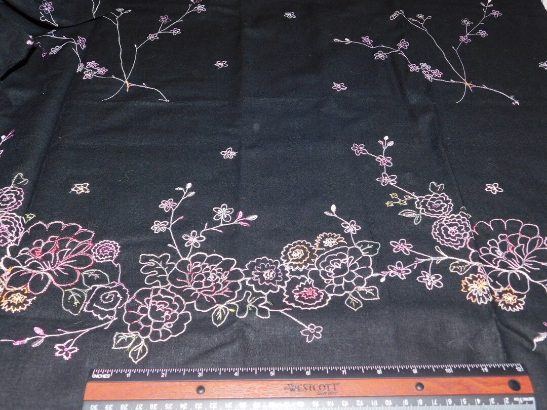 Destash- Over 1 Yard of Medium Weight Black Fabric With Embroidery (E ...