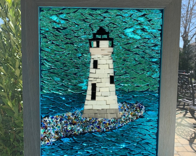 Stained Glass Mosaic Lighthouse Suncatcher, Glass Lighthouse - Etsy