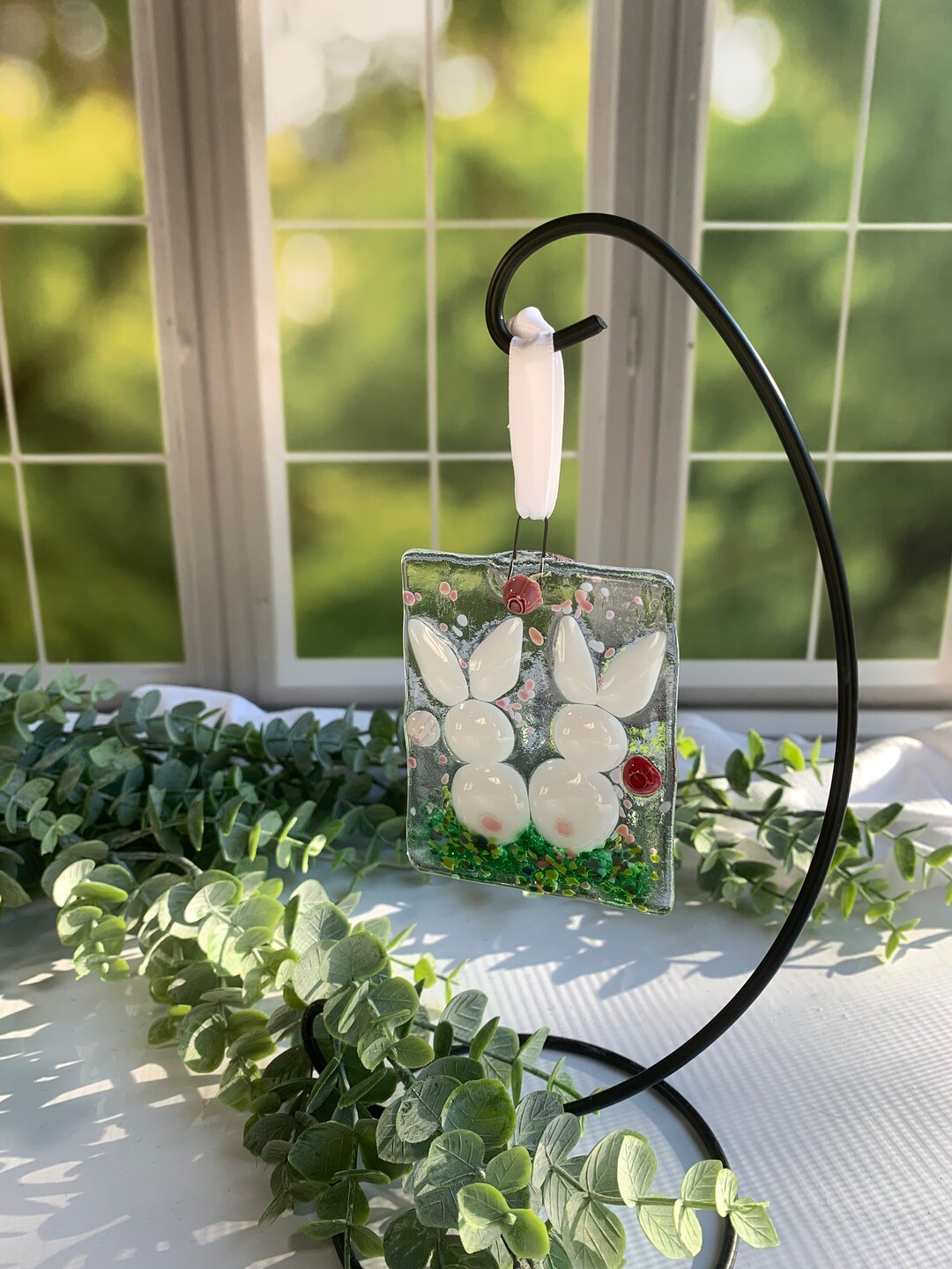Fused Glass Bunny Suncatcher, Rabbit Suncatcher, Easter Bunny ...