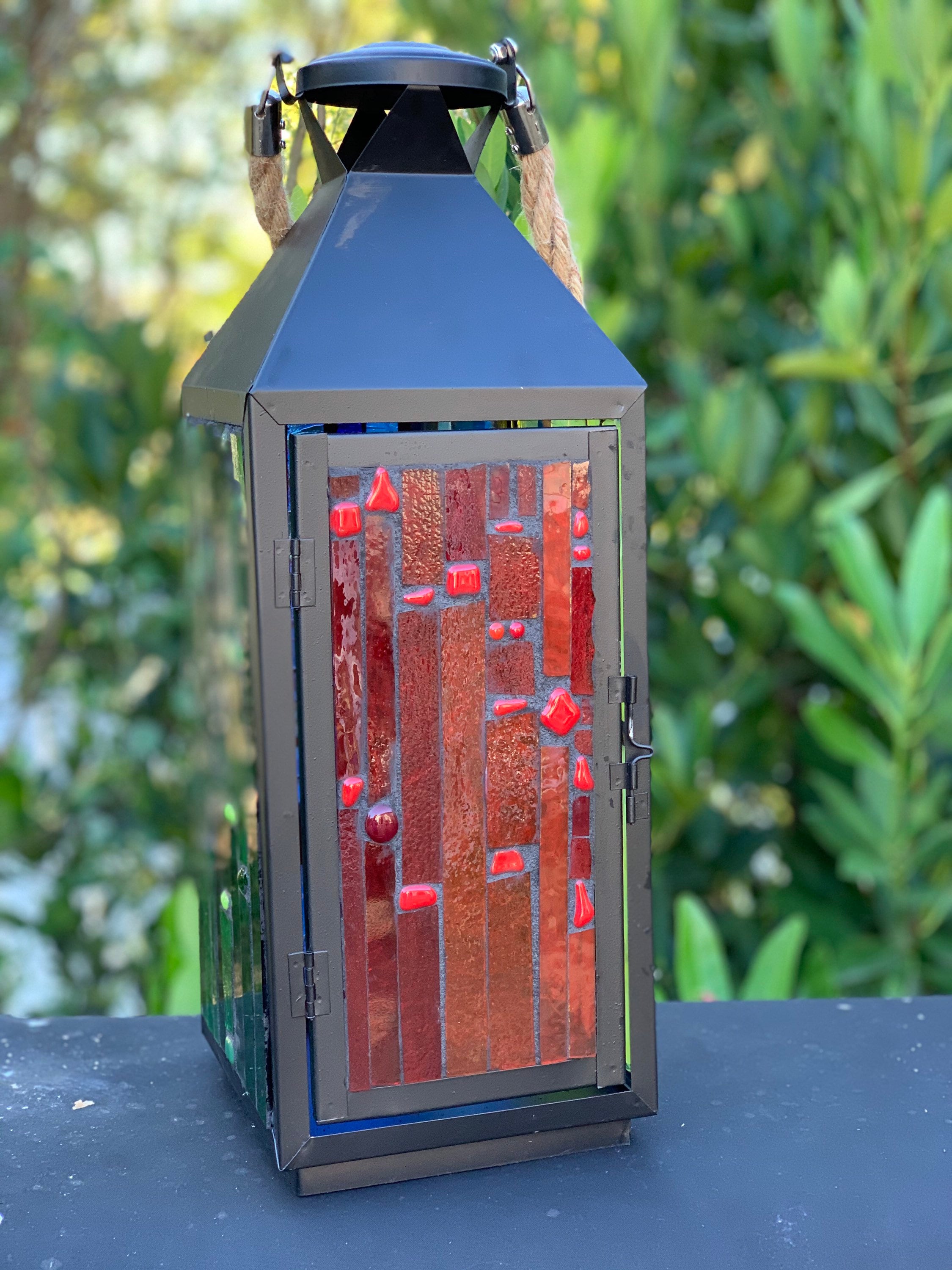 Stained glass lantern mosaic lantern rainbow colored stained | Etsy