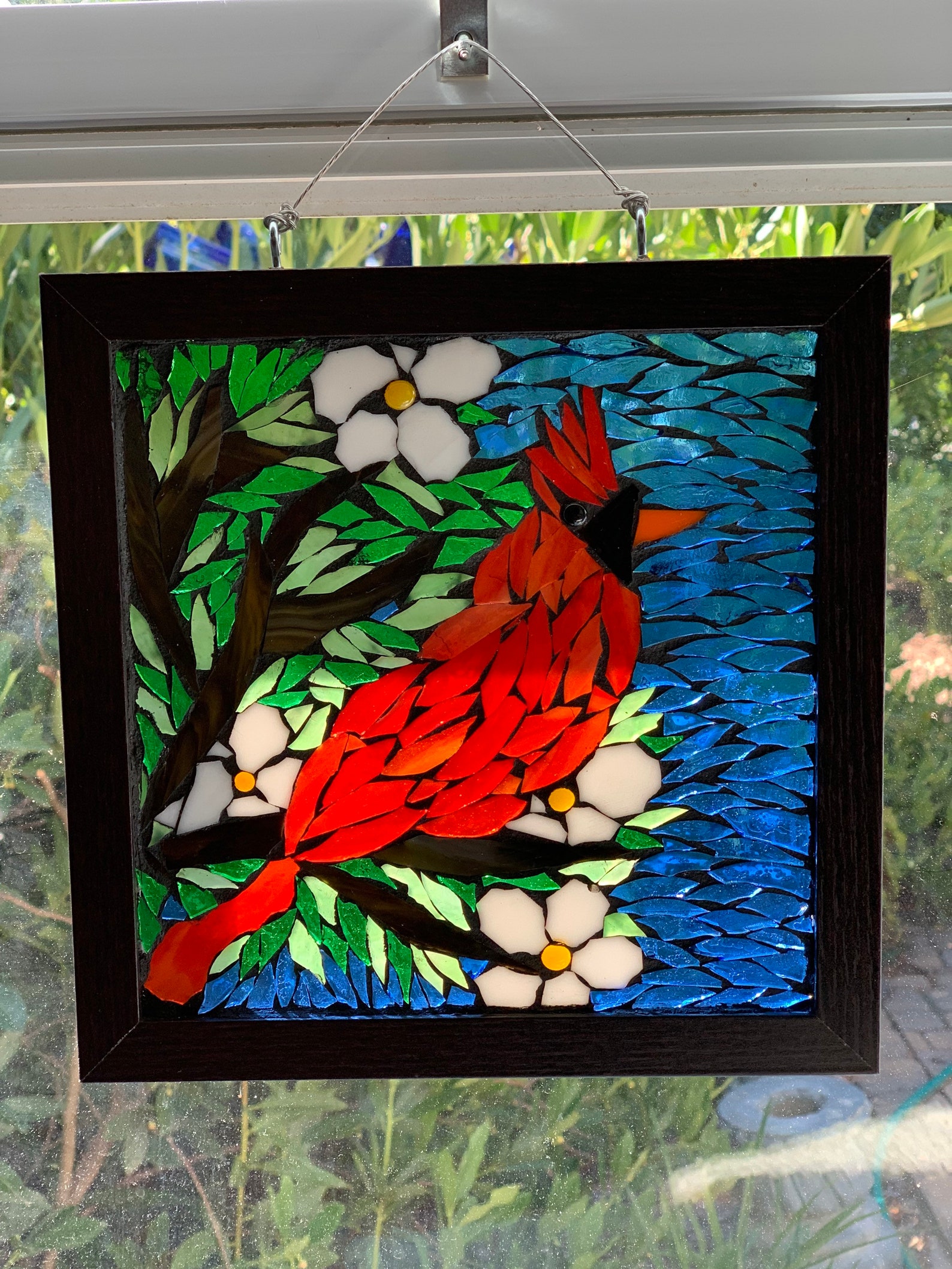Stained glass mosaic cardinal suncatcher cardinal mosaic | Etsy