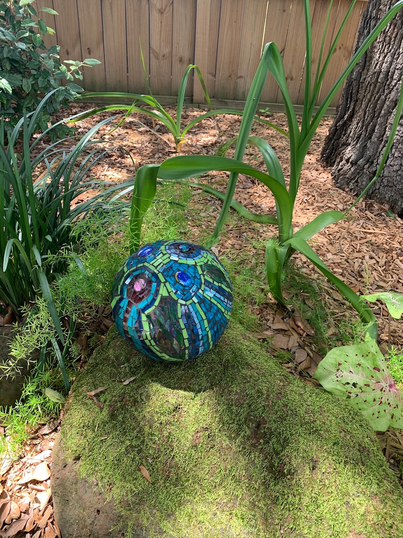 Stained Glass Mosaic Gazing Ball, Peacock Garden Decor - Etsy