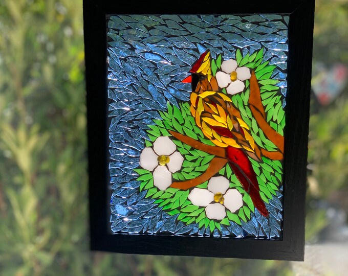 Stained Glass Mosaic Cardinal Suncatcher, Female Cardinal Mosaic ...
