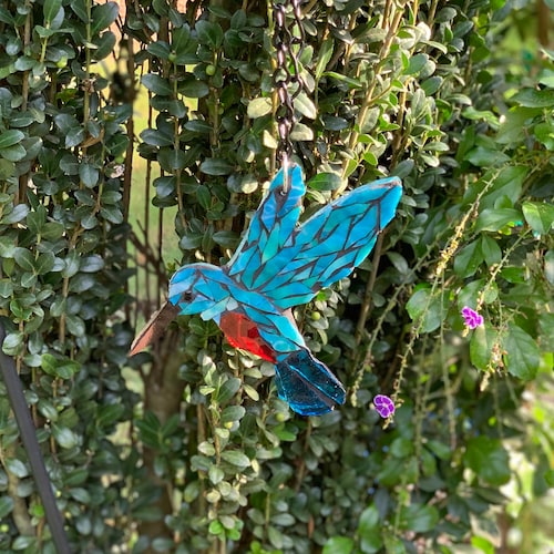 Stained Glass Blue Hummingbird on A Morning Glory Suncatcher - Etsy