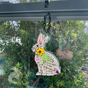 Mosaic Stained Glass Bunny Suncatcher, Rabbit Suncatcher, Easter Bunny ...