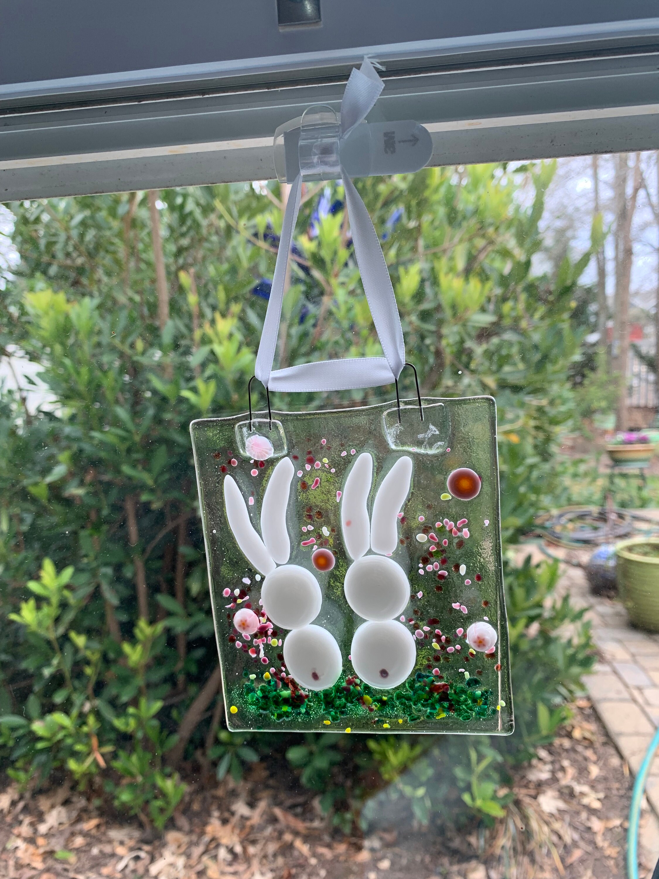 Fused Glass Rabbit Suncatcher, Spring Garden Decor - Etsy