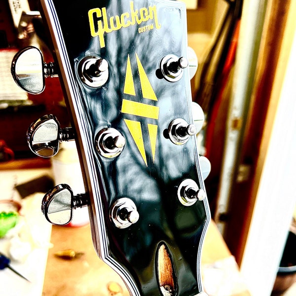 Custom Headstock Waterslide Decals METALLIC Gold or Silver With Outline ...