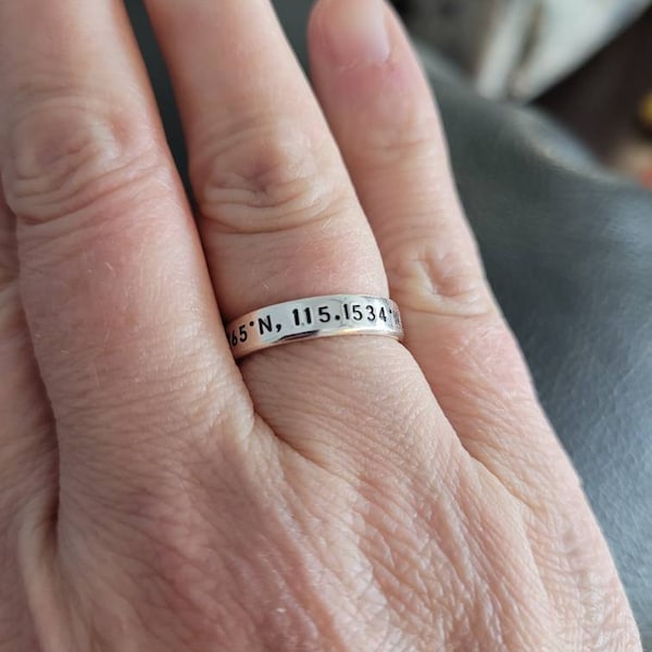 Coordinates Ring - Sterling Silver Ring - Latitude Longitude Ring ...