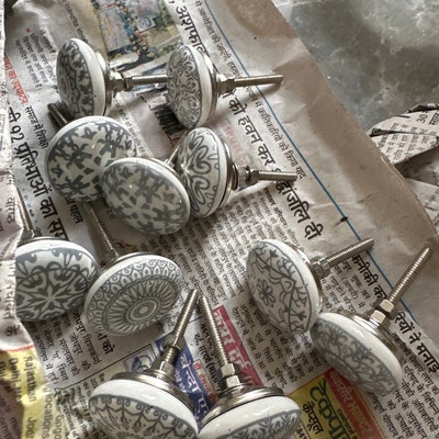 Blue & White Ceramic Knobs Kitchen Cabinet Drawer Knobs Hardware Knobs Handmade Knobs Cabinet ...