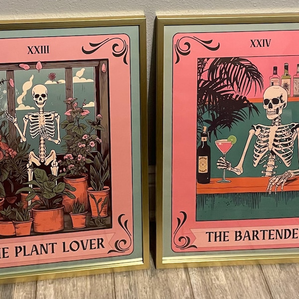 The Bartender Tarot Card Print - Skeleton Wall Art - Bar Cart Art ...