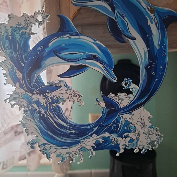 Dolphin Ocean Waves Acrylic Window Hanging: Beach House Decor - Etsy