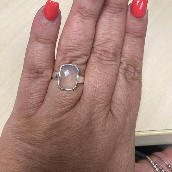 Rose Quartz Ring ~ Rectangular Ring ~ Sterling Silver 925 ~ Gemstone ...