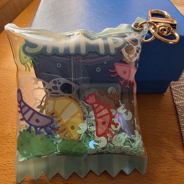 Shrimp Candy Bag Shaker Keychain Puffy Squishy PVC Charm Cute Ocean ...