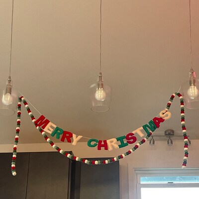 Merry and Bright Garland/ Christmas Garland/ Felt Ball Garland/ Holiday ...
