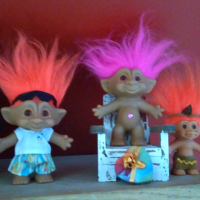 Vintage Ace Novelty Treasure Troll Doll Red Hair Red Circle - Etsy