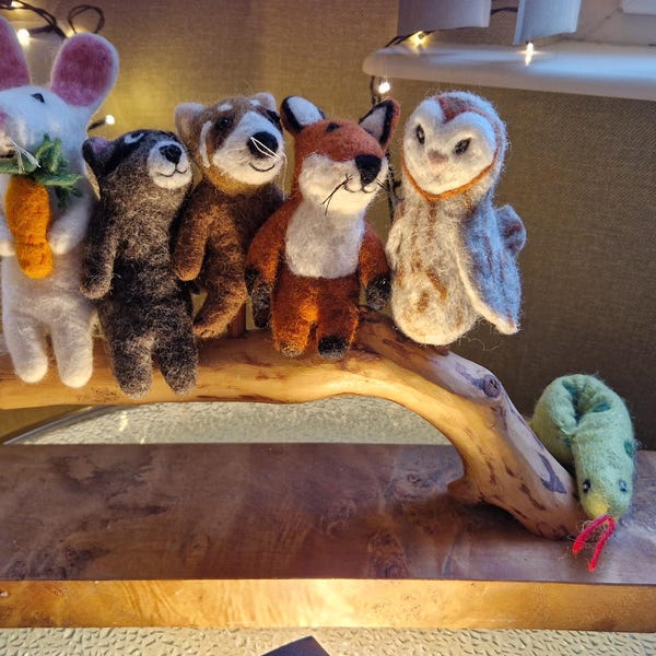 Forest Animal Finger Puppet Set, Needle Felted Woodland Animal Toy ...