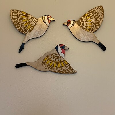 Folk Art Wooden Goldfinches Wall Decor Hangings - Etsy