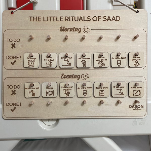 Tableau de motivation routine matin et soir en bois personnalisé ...