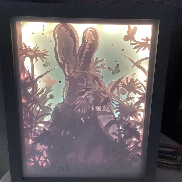 Rabbits 2 Shadow Box Files, Paper Cut Light Box Template Files, Shadow ...