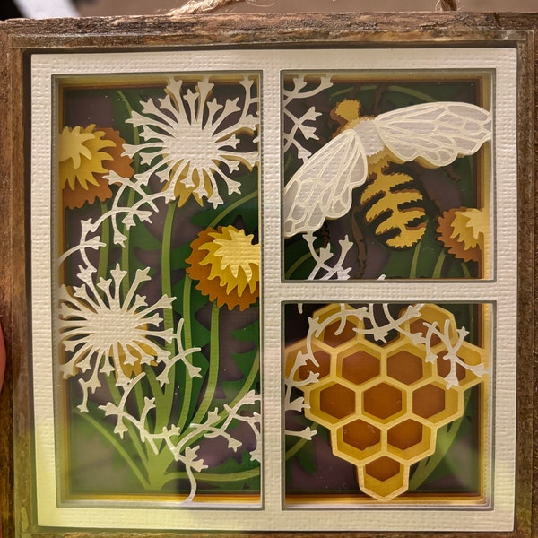 3D Bee Shadow Box SVG Layered Dandelions SVG, Spring Shadow Box, Honey ...