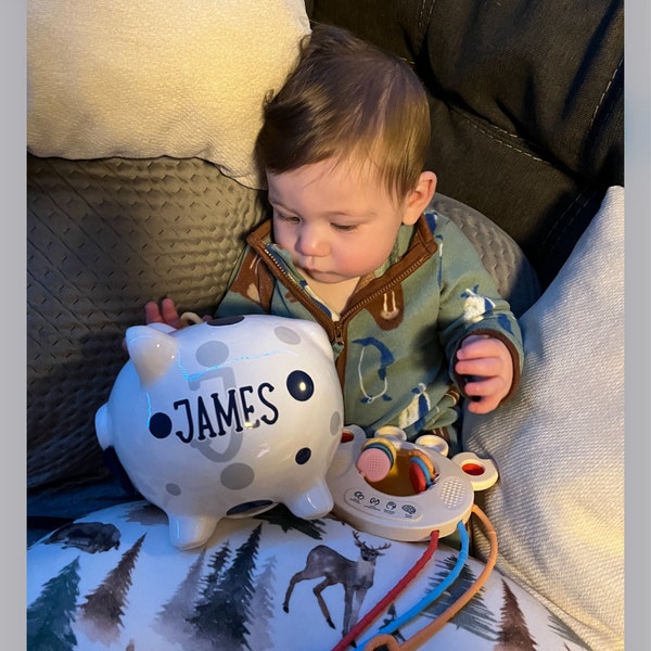 Large Personalized Piggy Bank, Light Pink Polka Dot Bank, Piggy Bank ...