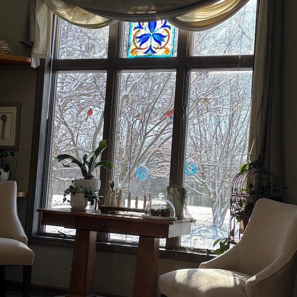 Stained Glass Hanging Window Panel Victorian Large Round 24in Tiffany ...