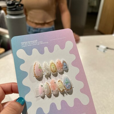 LM014 Black and White Star Themed Nails Minimal Style Nails Handpainted ...