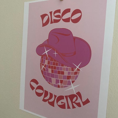 Disco Cowgirl Pink, Disco Ball, Retro Cowboy Hat Printable Wall Art ...