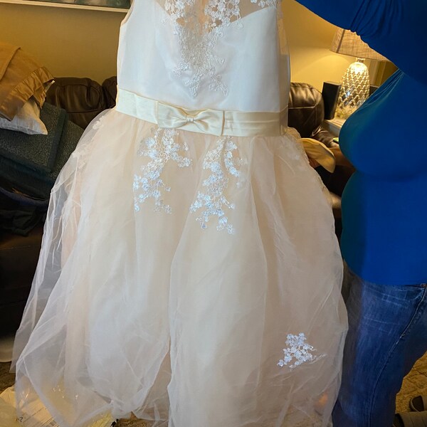 Lace Champagne Flower Girl Dress Tulle Flower Girl Dress Illusion